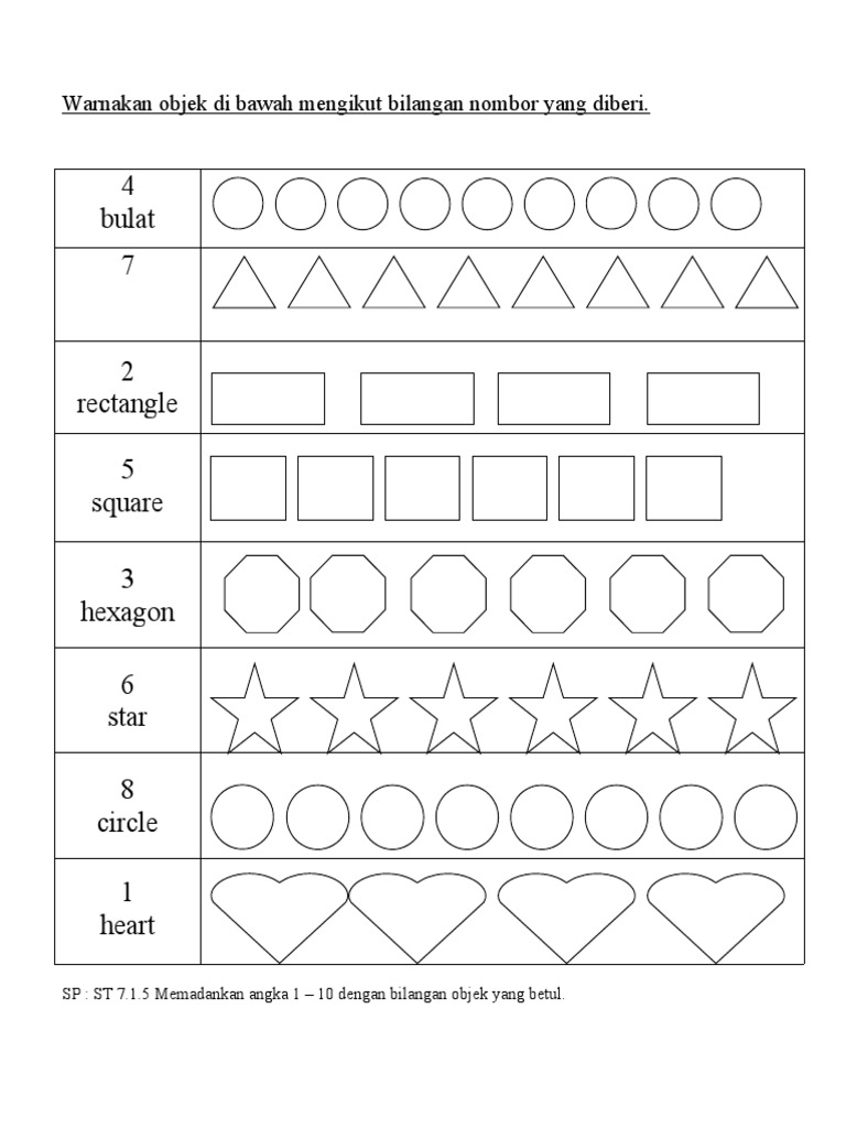 Bentuk (Warna Bentuk Mengikut Bilangan Nombor) | PDF