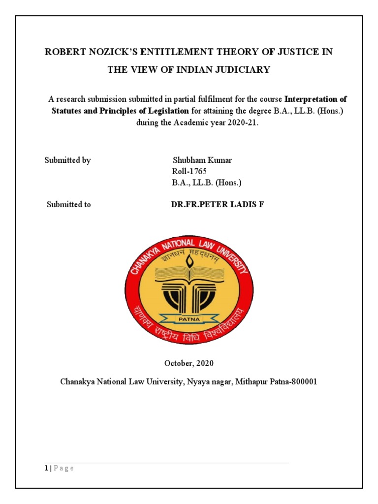 Robert Nozick'S Entitlement Theory of Justice in The View of Indian ...