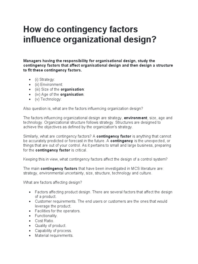 Contingency Factors in Organizational Design | PDF | Organizational ...