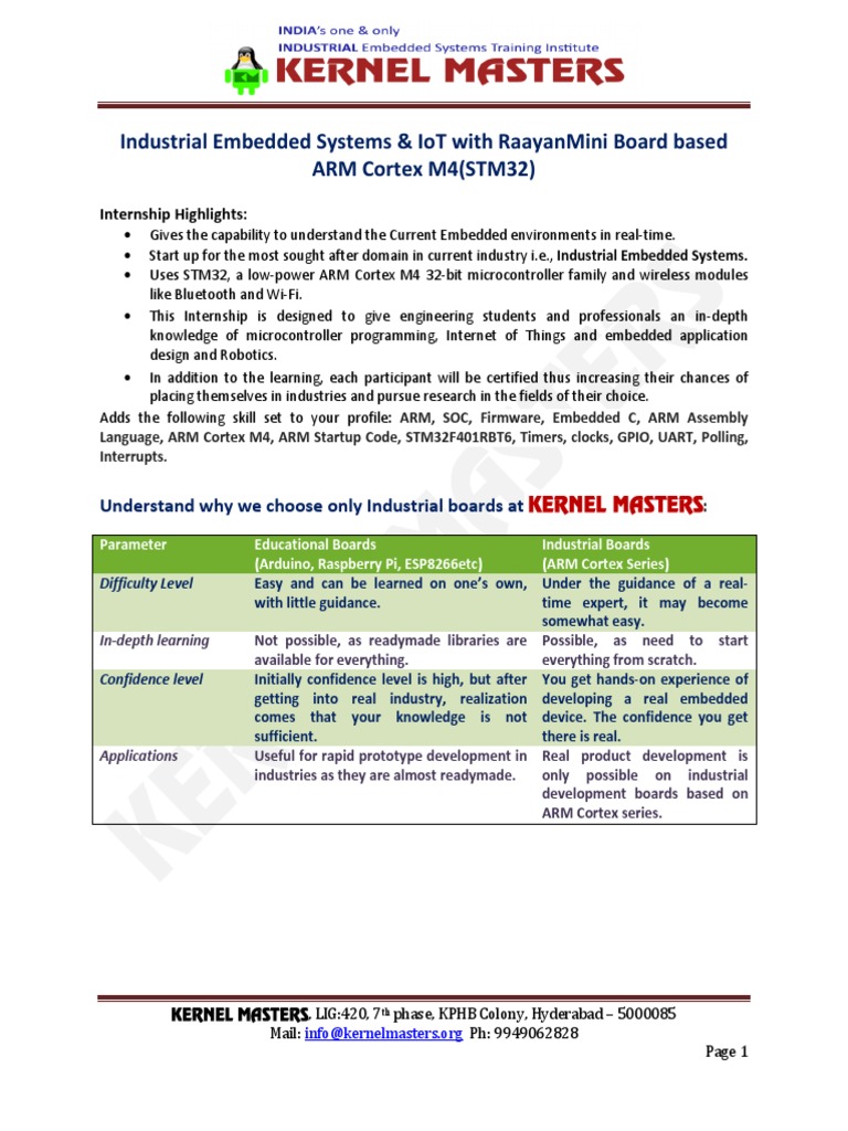 Industrial Embedded Systems & Iot With Raayanmini Board Based Arm Cortex M4 (Stm32) | PDF ...