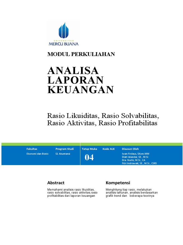 New Modul 4 ALK Rasio Likuiditas, Rasio Solvabilitas, Rasio Aktivitas, Rasio Profitabilitas | PDF
