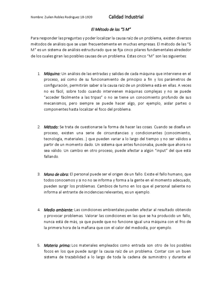 Análisis del Método de las 5 M | PDF | Calidad (comercial) | Business