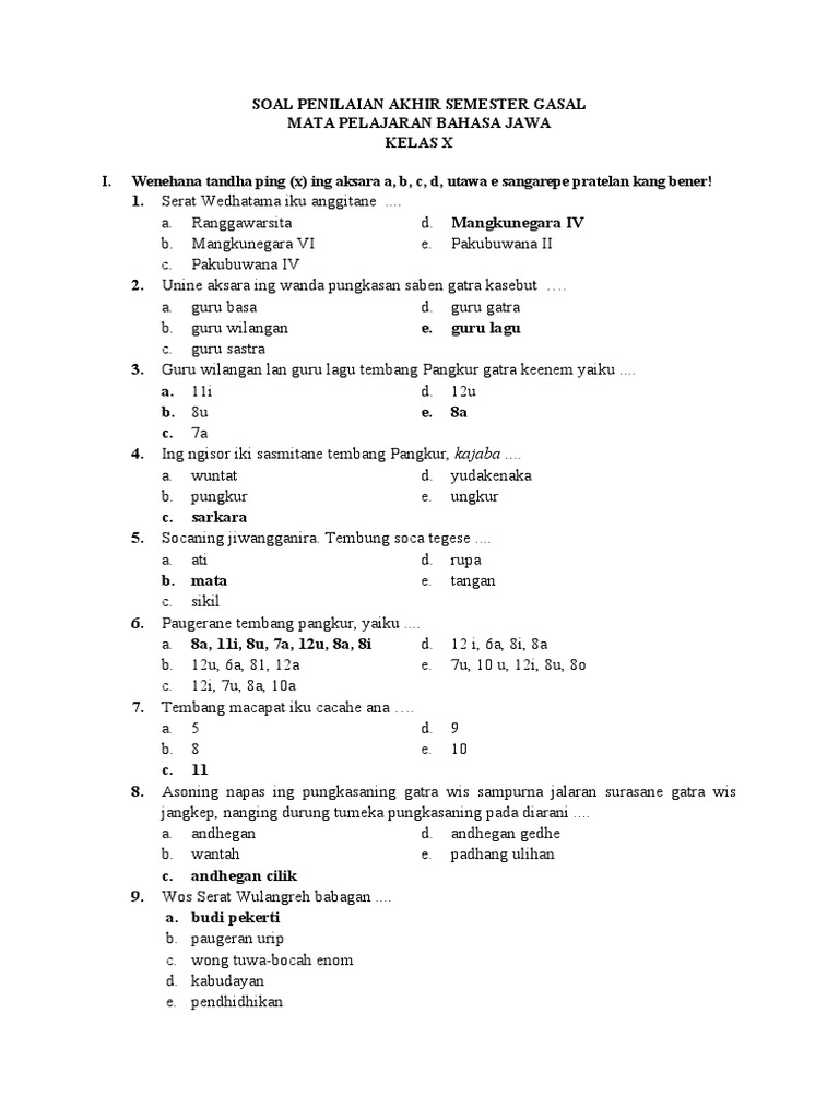 Soal Penilaian Akhir Semester Gasal Kelas X | PDF
