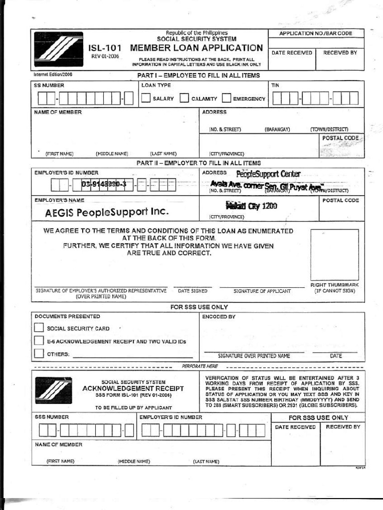 SSS Salary Loan Form | PDF