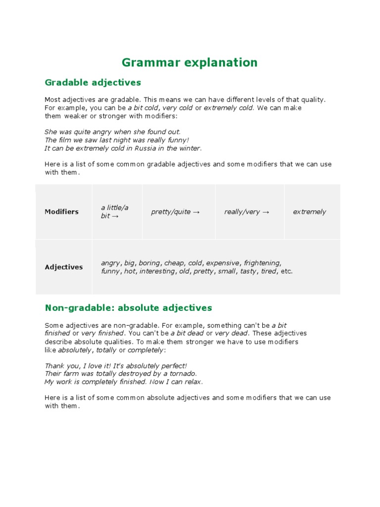 Gradable and Non-Gradable Adjective - Grammar | PDF