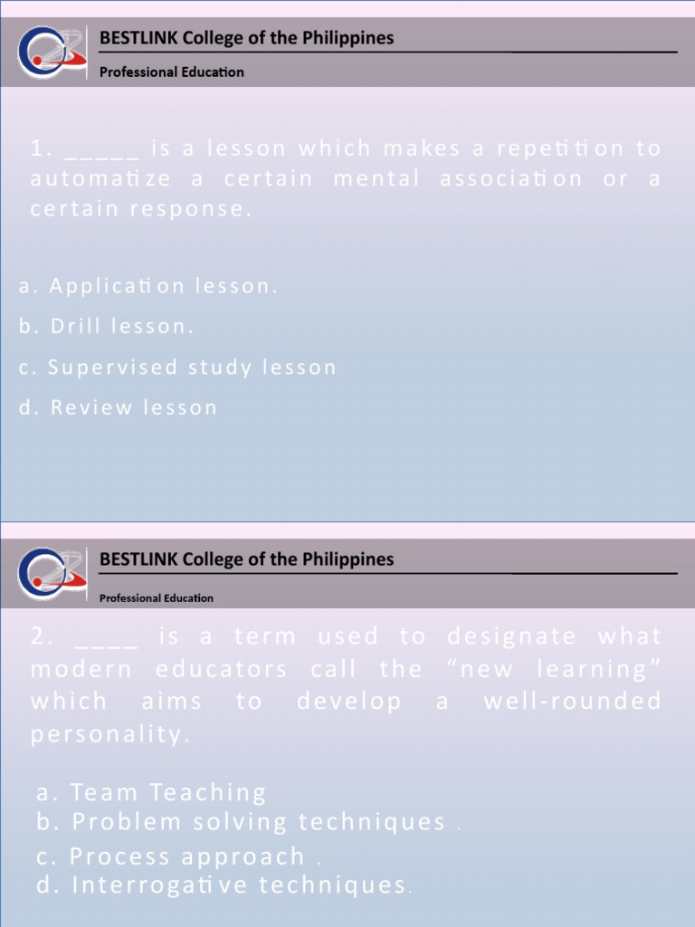 Professional Education Quiz Questions | PDF | Human Nature | Teaching