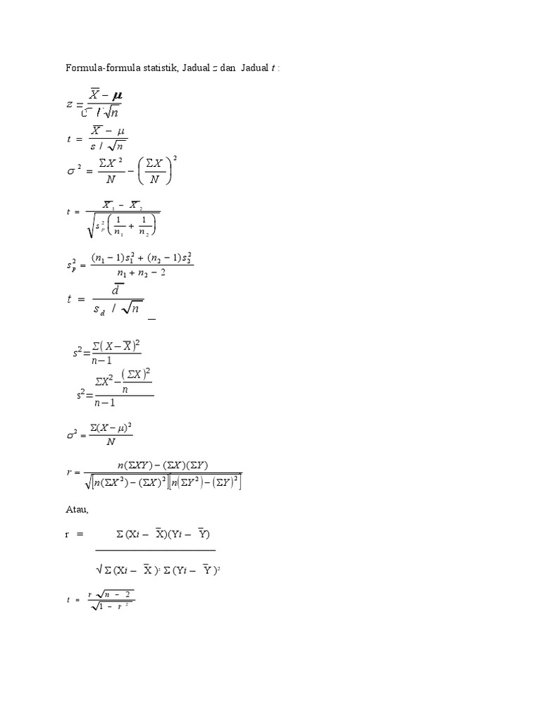Formula-Formula Statistik, Jadual Z Dan Jadual T | PDF