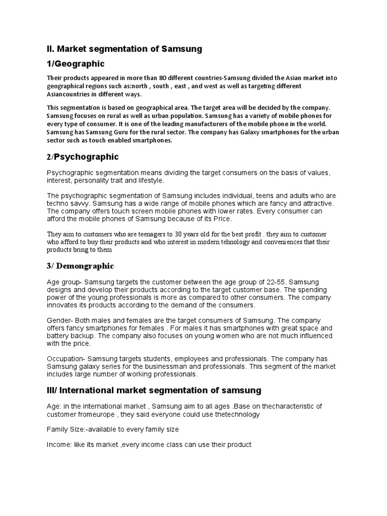 II. Market Segmentation of Samsung 1/geographic | PDF | Samsung ...