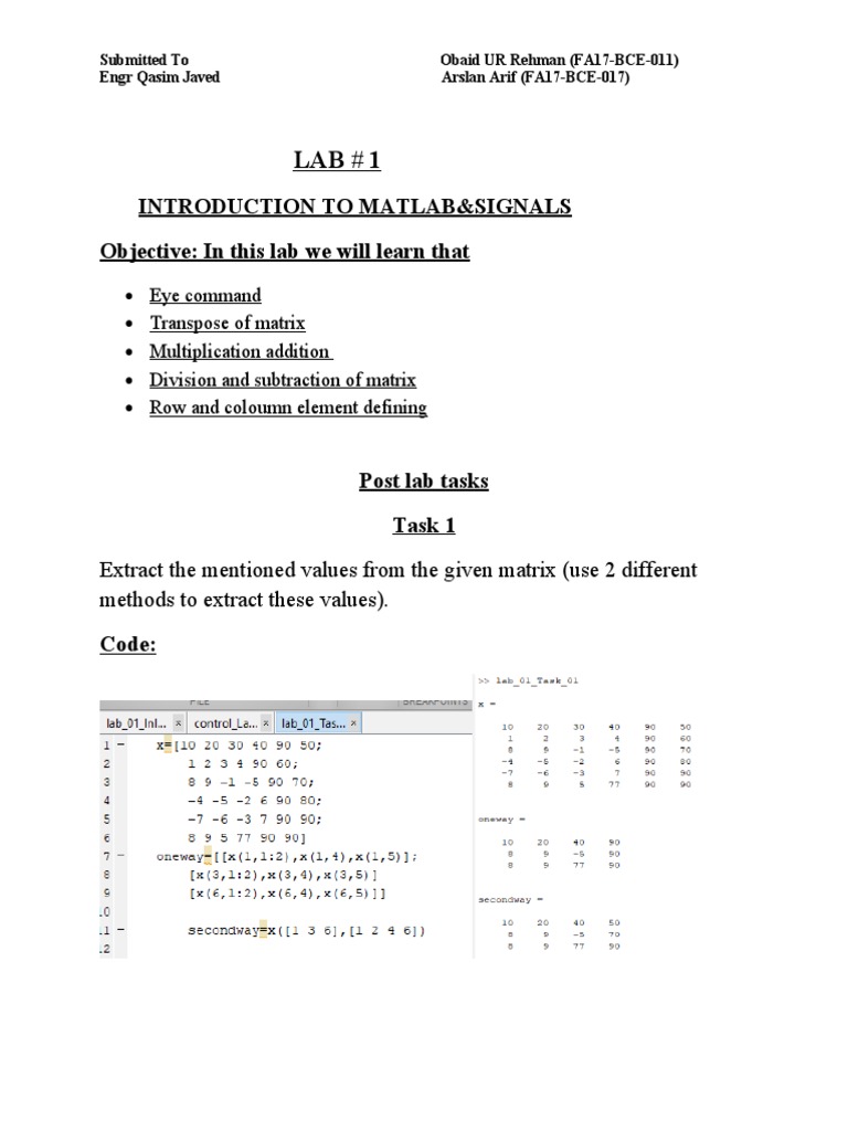 Introduction To Matlab&Signals Objective: in This Lab We Will Learn That | PDF