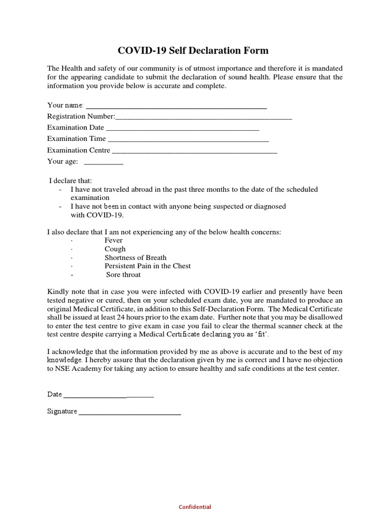 COVID-19 Self Declaration Form | PDF
