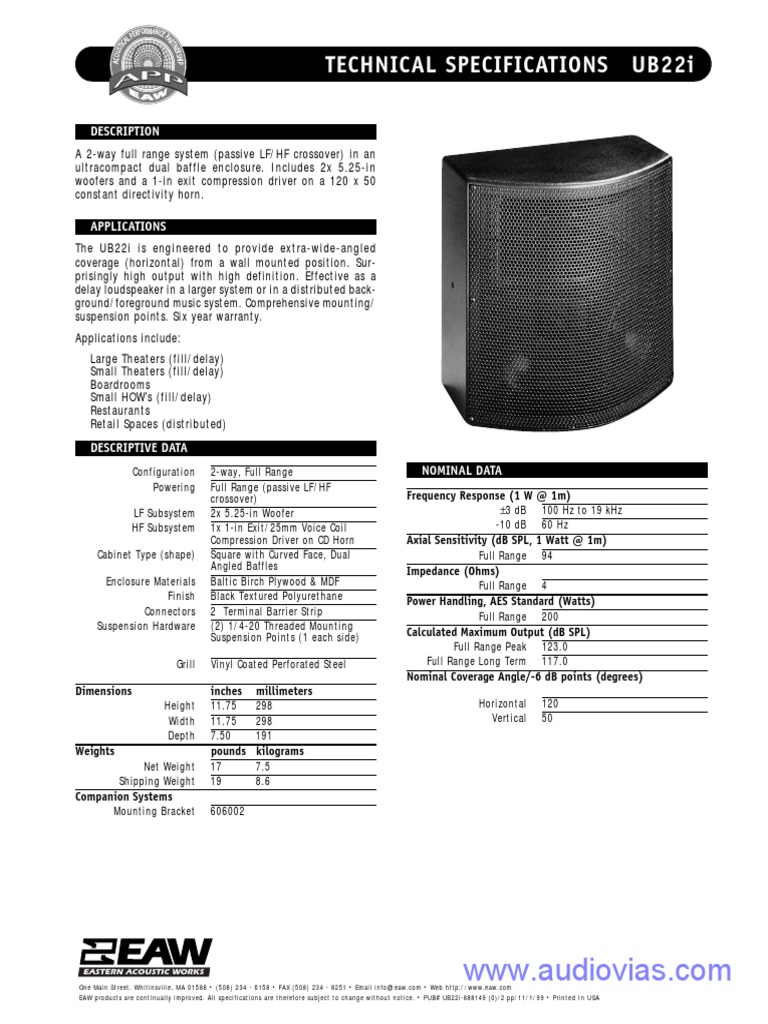 Eaw Ub22i Eastern Acoustic Works Manual de Usuario | PDF | Loudspeaker ...