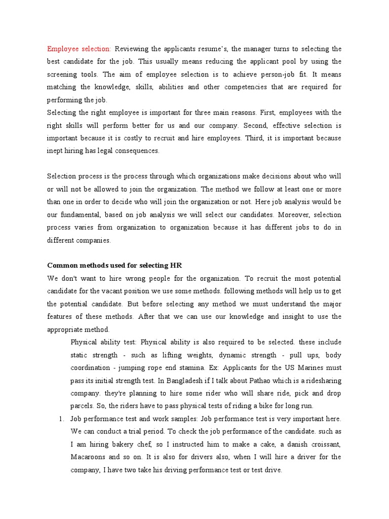 Employee Selection:: Common Methods Used For Selecting HR | PDF ...