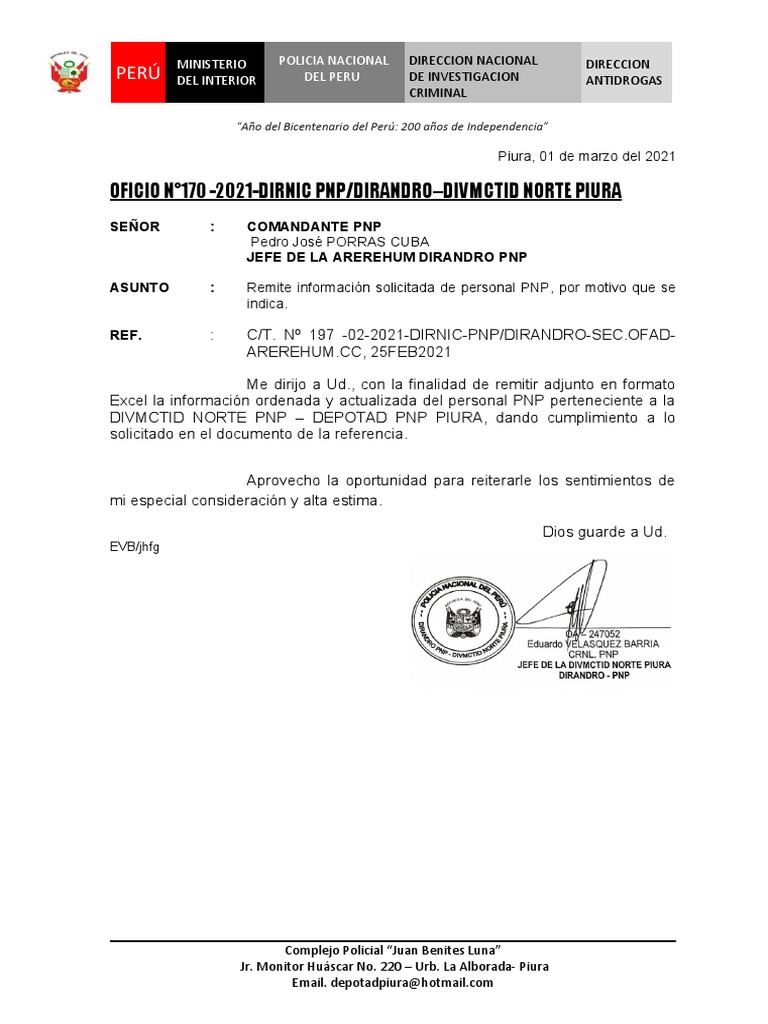 Oficio N 170 Remite Informacion Solicita | PDF