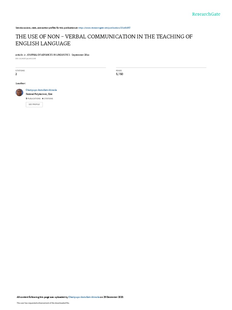 The Use of Non - Verbal Communication in The Teaching of English ...