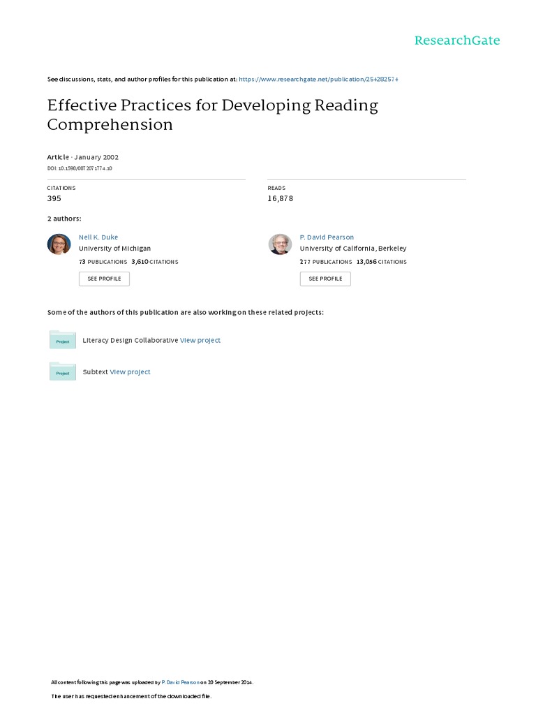 Effective Practices For Developing Reading Comprehension: January 2002 ...