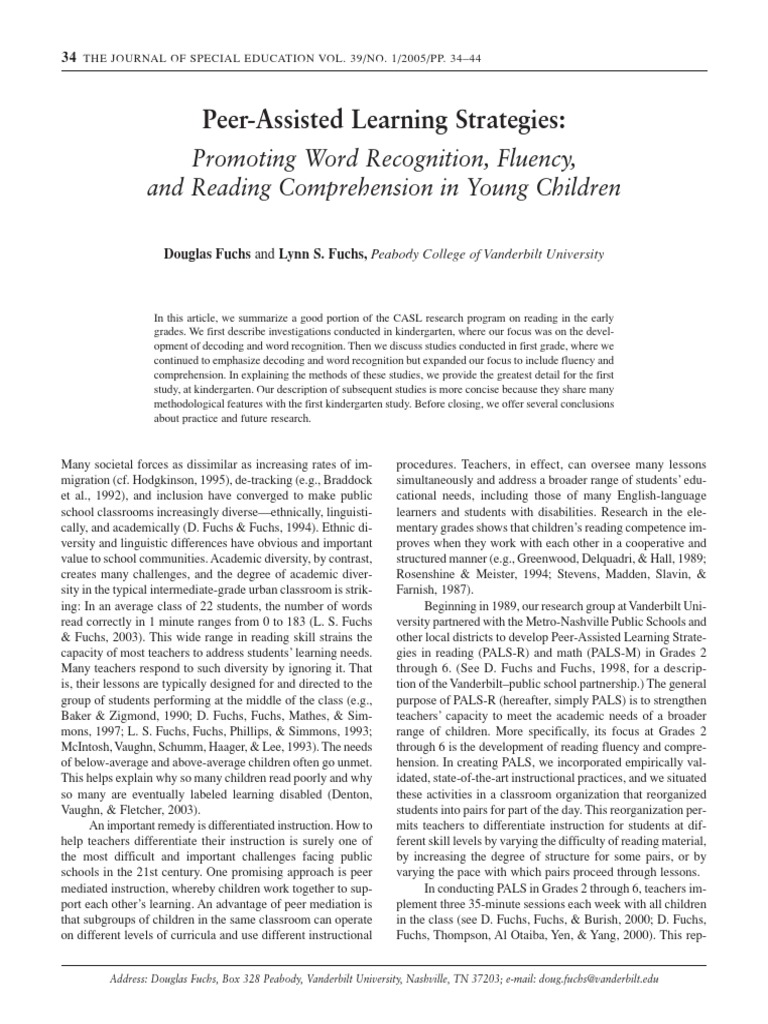 Peer-Assisted Learning Strategies | PDF | Reading Comprehension | Special Education