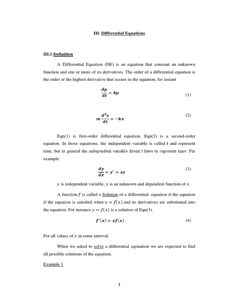 Chapter 3 Differential Equation | PDF | Differential Equations | Equations