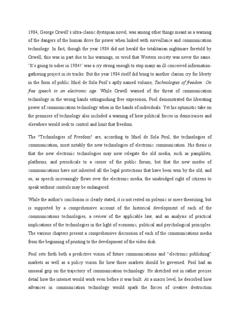 Orwell's 1984 and Pool's Technologies of Freedom: Early Warnings on ...
