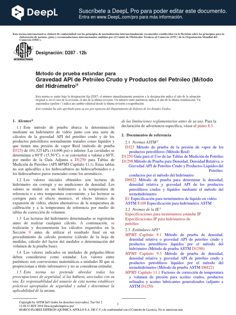 D287 - 12b Gravedad API (Metodo Hidrometro) | PDF | Medición de flujo ...