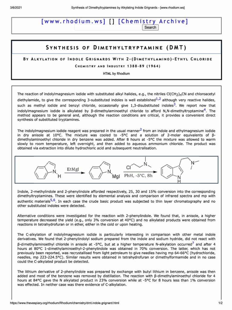 (WWW - Rhodium.ws) : Synthesis of Dimethyltryptamine (DMT) | PDF ...
