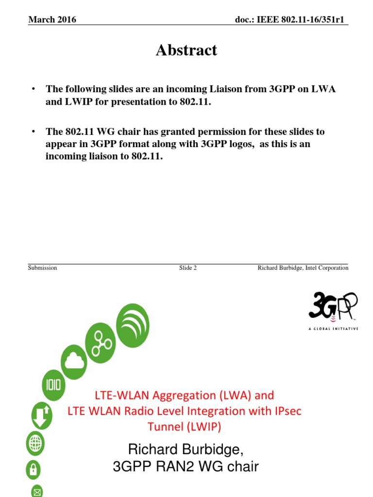 2016 03 LWA LWIP 3GPPpresentation | PDF | Networking Standards ...
