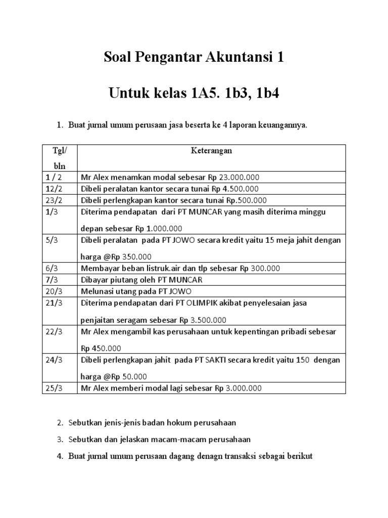 Soal Pengantar Akuntansi 1 | PDF
