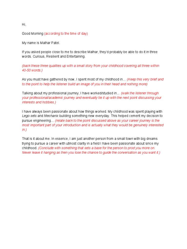 Self Introduction Sample Answer | PDF