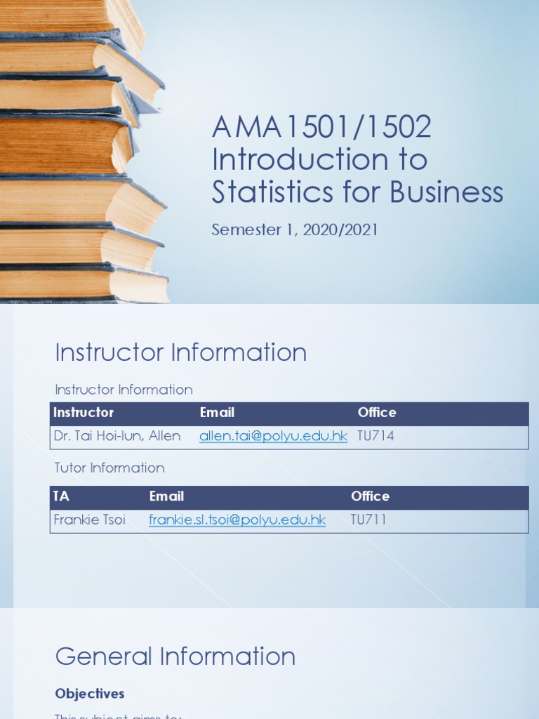 Introduction to Statistics for Business: An Overview of the Course ...