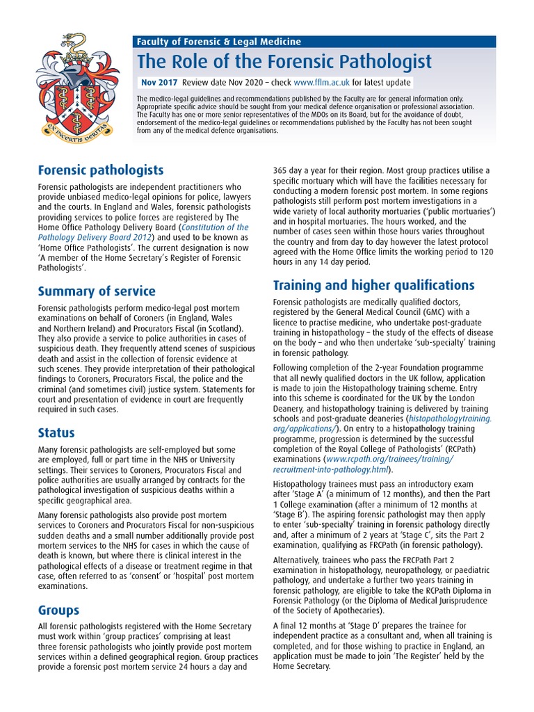 The Role of The Forensic Pathologist | PDF | Pathology | Coroner