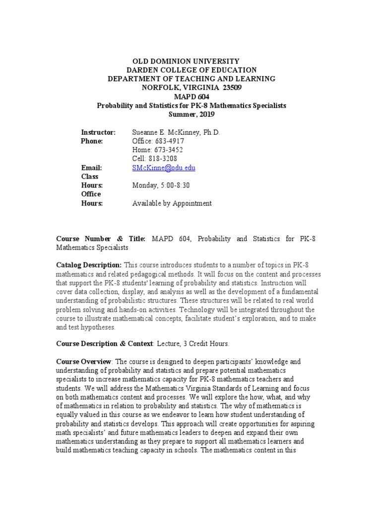 Probability and Statistics Syllabus | PDF