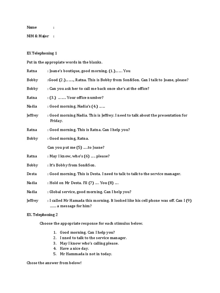 EX Telephoning | PDF | Career & Growth | Language Arts & Discipline