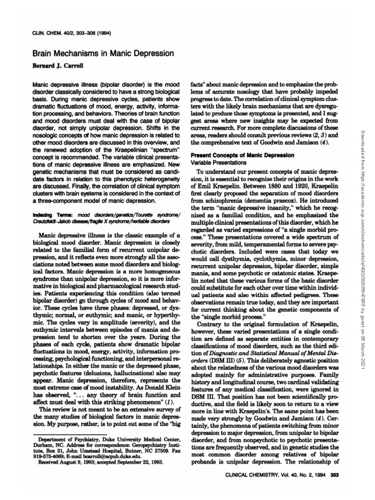 Brain Mechanisms in Manic Depression | PDF | Bipolar Disorder | Mania