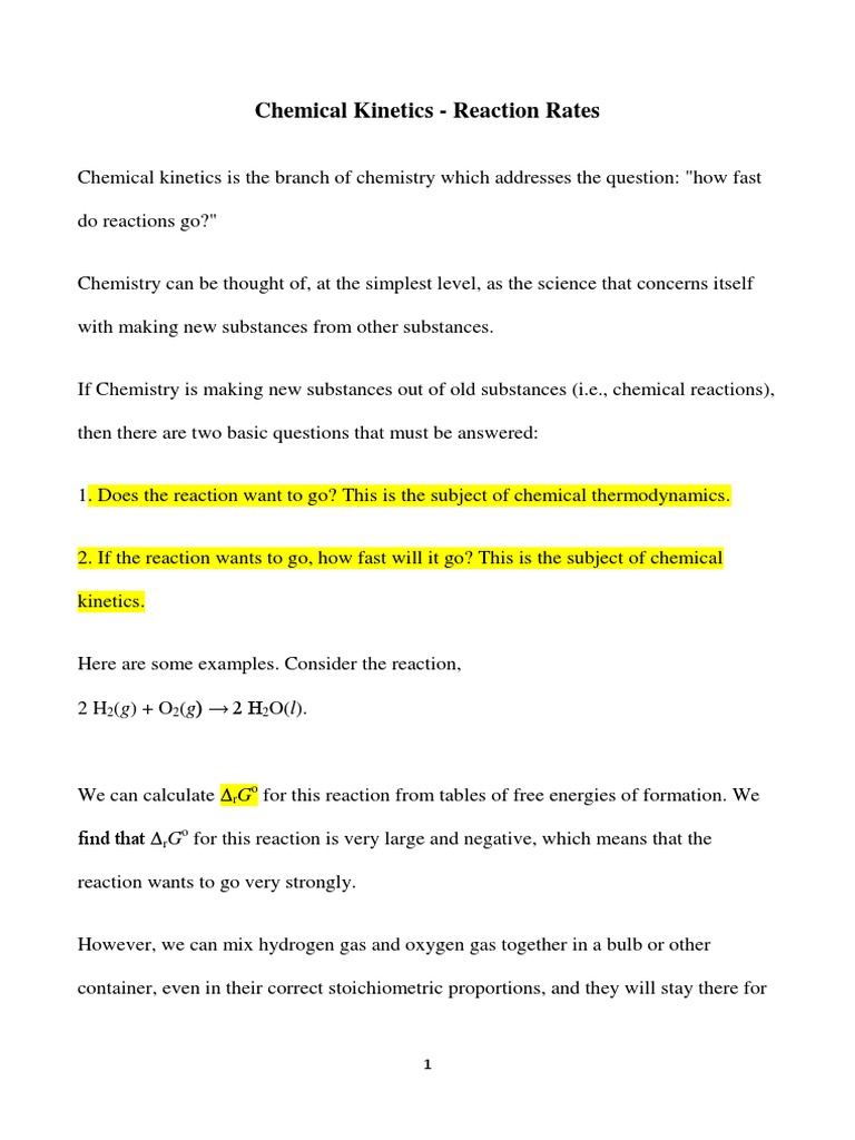 Chemical Kinetics: Reaction Rates Explained | PDF | Reaction Rate ...