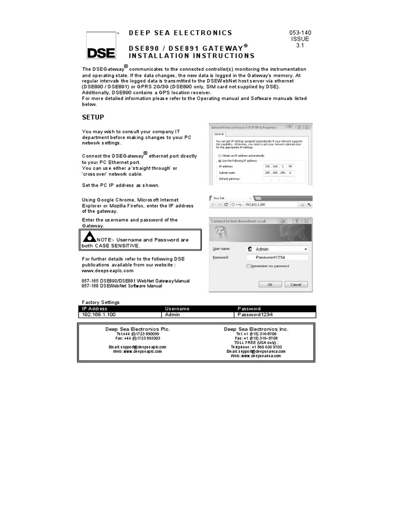 Deep Sea Electronics Dse890 / Dse891 Gateway Installation Instructions ...