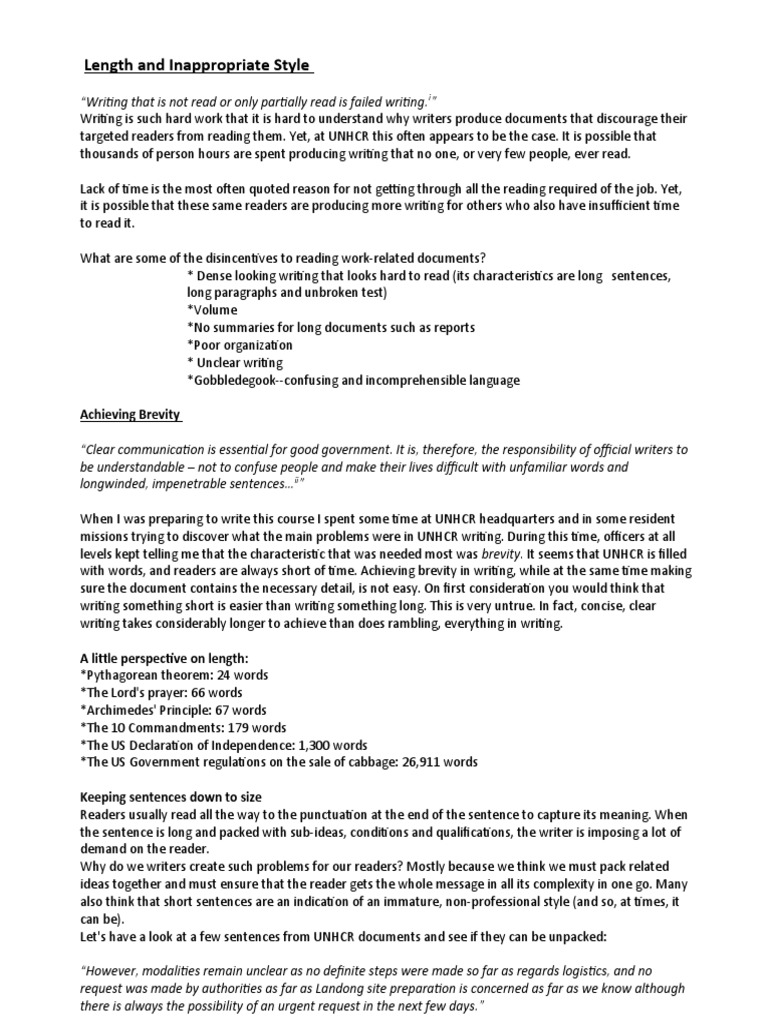 Length and Inappropriate Style Sept 2016 | PDF | Sentence (Linguistics ...