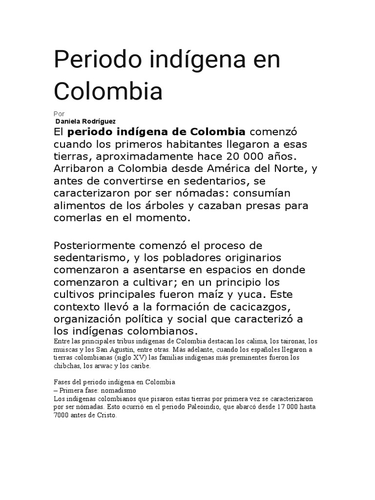 Periodo Indígena en Colombia | PDF | Colombia | Nómada