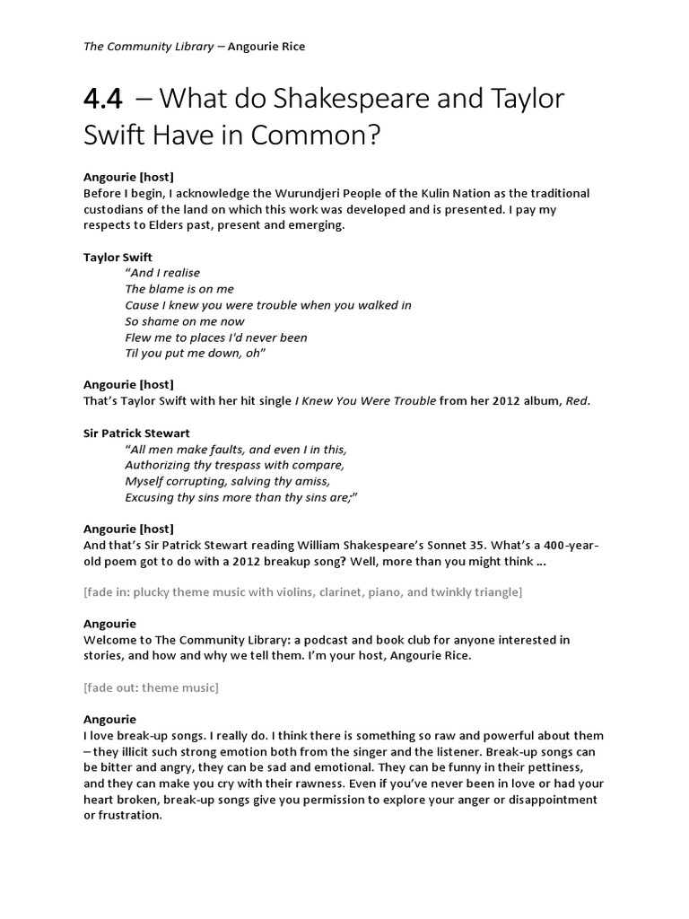 4.4 - What Do Shakespeare and Taylor Swift Have in Common?: Angourie ...