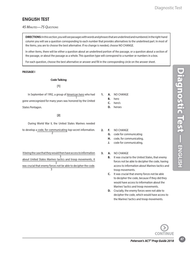 Diagnostic 2018 Petersons ACT Prep Guide | PDF | Nature