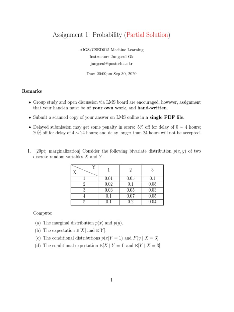 Assignment 1: Probability : Partial Solution | PDF | Estimator | Bias Of An Estimator