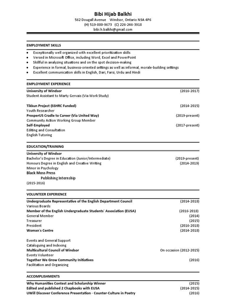 Bibi Hijab Balkhi Resume | PDF | Further Education