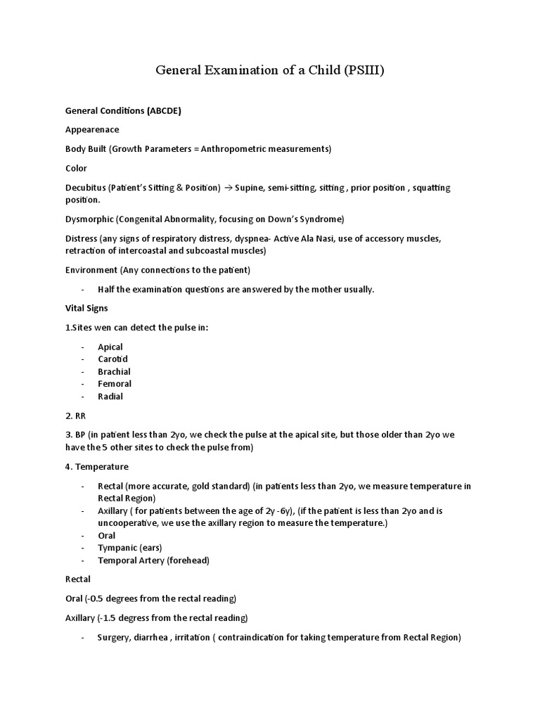 Pediatric General Examination Guide | PDF | Clinical Medicine ...