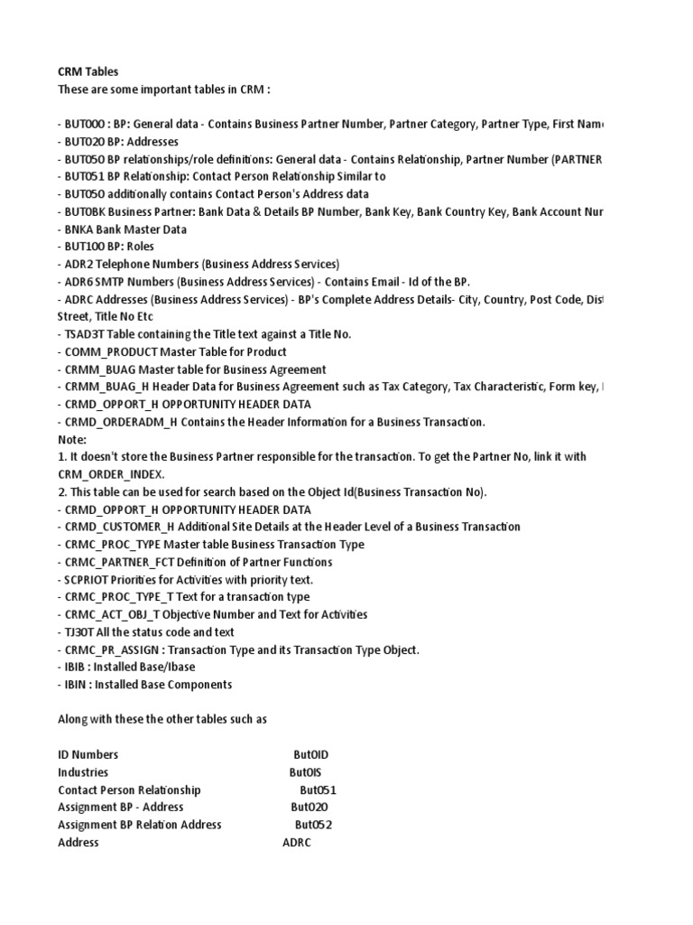 SAP Business Partner Tables Overview | PDF | Customer Relationship ...