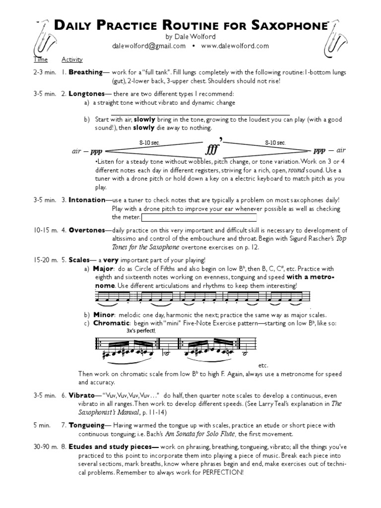 Saxophone Practice Guide | PDF | Saxophone | Musical Instruments