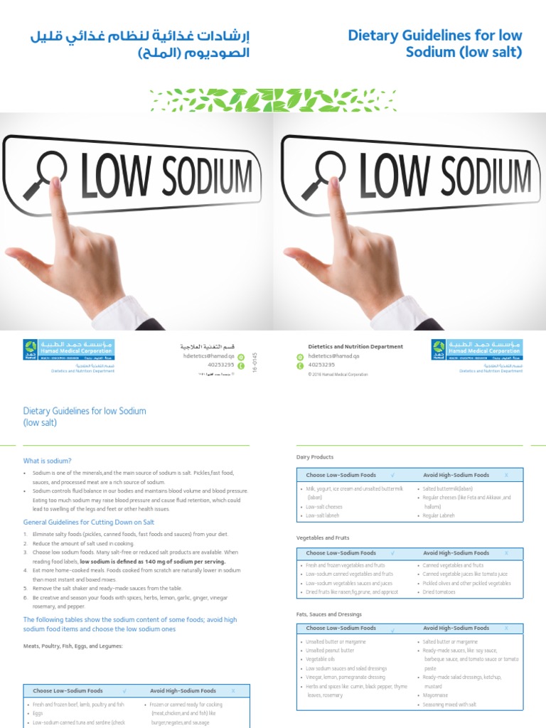 Dietary Guidelines for Low Sodium Diet | PDF | Salt | Salad