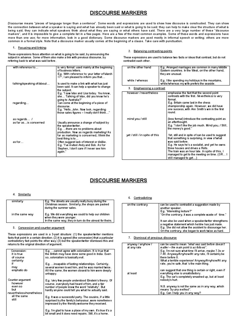 Understanding Discourse Markers | PDF | Sentence (Linguistics ...