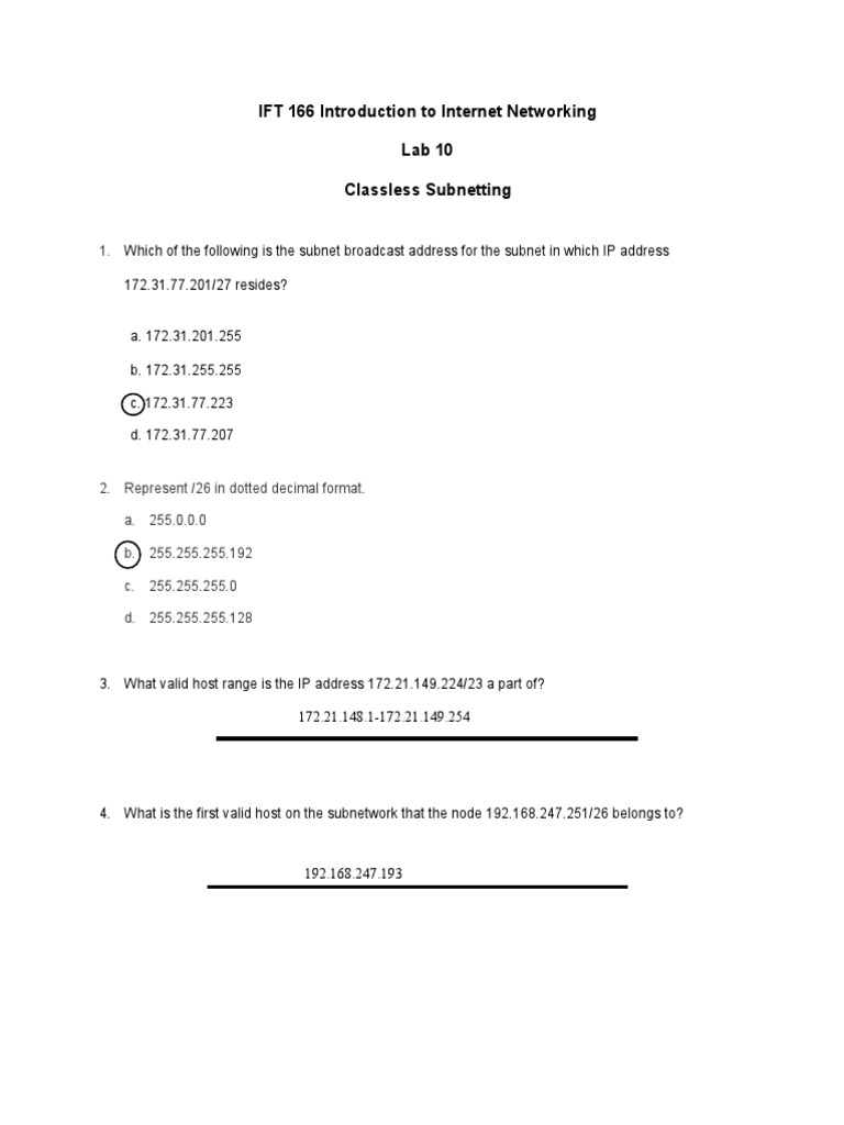 Lab 10 Classless Subnetting Pdf Wide Area Network Ip Address