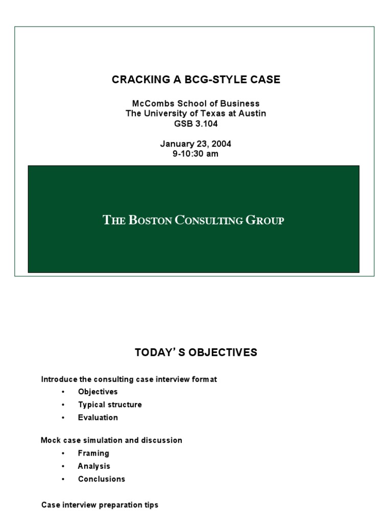 T B C G: Cracking A Bcg-Style Case | Download Free PDF | Framing ...