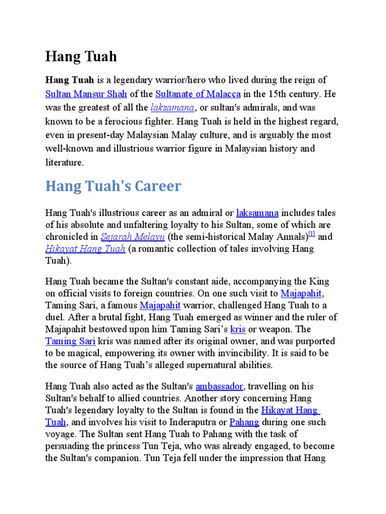 Hang Tuah the Legend: Exploring the Illustrious Career and Tales of ...