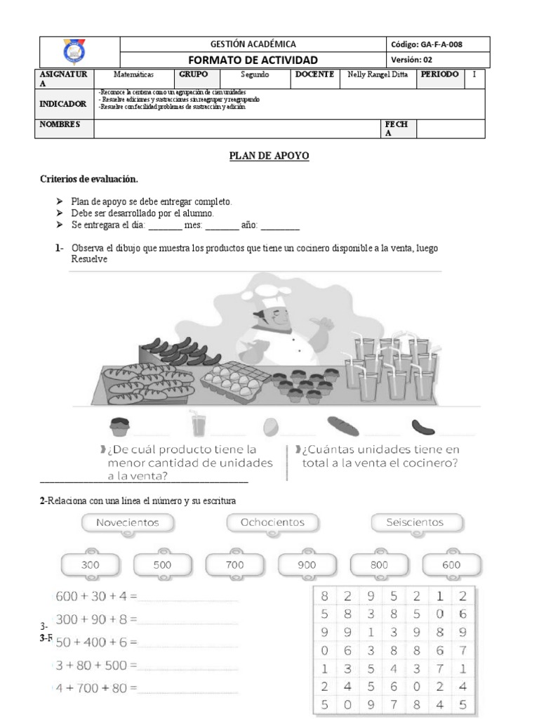 Plan de Apoyo 2 Primaria-Matematicas | PDF