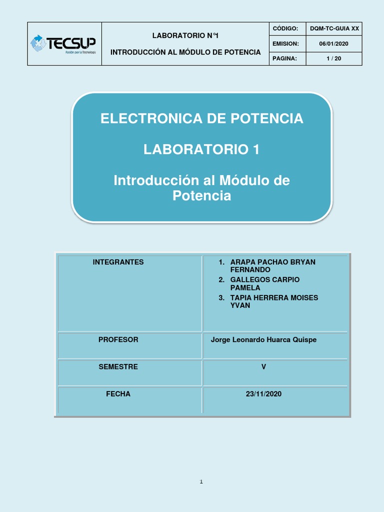 Lab01 - Introduccion Al Modulo de Potencia | PDF | Energia electrica | Metrología